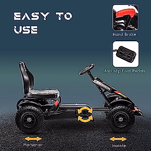 Aosom Kids Pedal Go Kart, Outdoor Ride on Toys with Adjustable Seat, Sharp Handling, Handbrake, 4 Non-Slip Rubber Wheels for Boys & Girls Aged 5-12 Years Old, Black