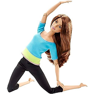 Barbie Made to Move Fashion Doll with Brown Hair Wearing Blue Color-Blocked Top & Yoga Leggings, Flexible with 22 Posable "Joints"