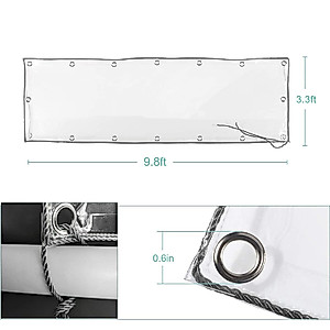 3 x 10 ft Clear Waterproof Tarp, PVC 11.8 Mil Tarpaulin with Grommets and Cable Tie, Duty Heavy Tear Resistant Cover for Camping, Plants Greenhouse, Cars, Patio and Pavilion
