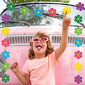 10 Packs Groovy Flower Party Banners Hanging Decor, Hippie Room Decor Groovy Party Decorations Flower Shaped Cutouts for Birthday Baby Shower 60s 70s Themed Party Supplies Decor