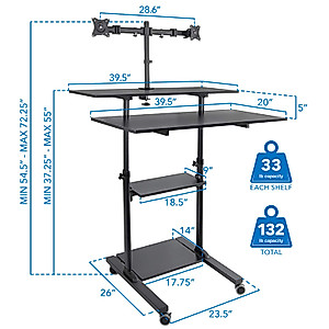 Mount-It! Mobile Computer Cart, Portable Desk on Wheels - 40" Wide Tabletop, Height Adjustable Workstation up to 64" Tall with Dual Monitor Mounts up to 72", Rolling Computer Desk, Screens 27", Black