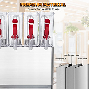 Commercial Beverage Dispenser, 4 Tanks 10.56 Gallon 40L Commercial Juice Dispenser, 10 Liter Per Tank, 380W Stainless Steel Food Grade Ice Tea Drink Dispenser with Thermostat Controller