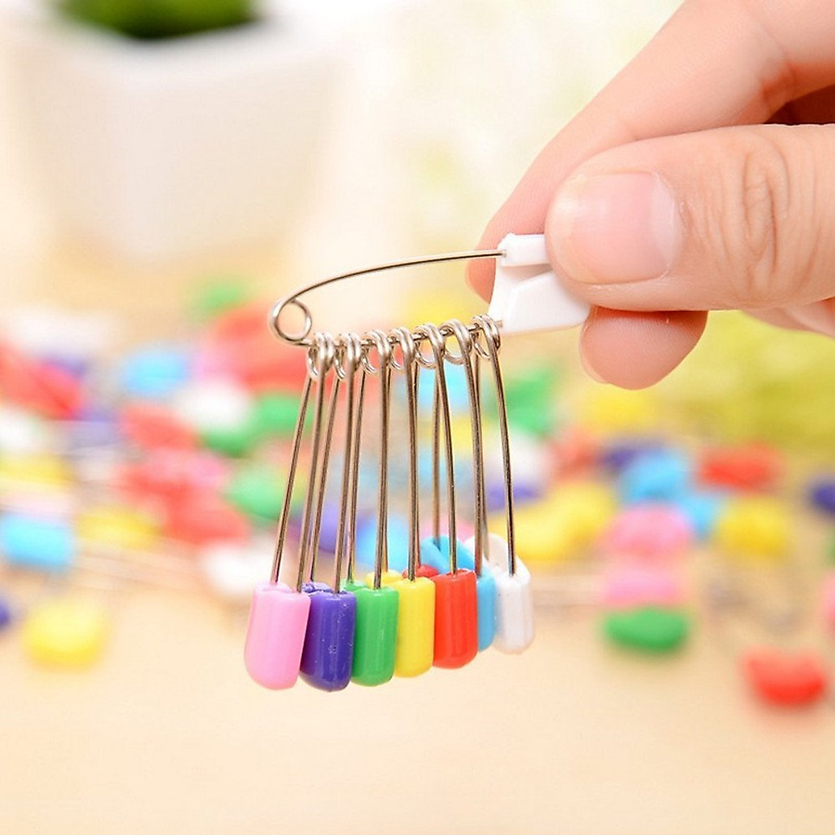 Coolrunner 50 PCS Baby Safety Pins, Assorted Color Plastic Head Diaper Pins, Safety Locking Baby Cloth Diaper Nappy Pins