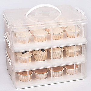 Multi-layer Cupcake Containers Package BOX Cupcake Holders with Lid|Extra Sturdy and Stackable Cupcake Carrier|Cup Cake Transport Portable (4 layers/48 Compartmen, White)