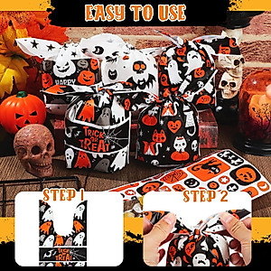 Watersay 300 Pcs Halloween Christmas Treat Bags, 6 Style Small Christmas Halloween Bags Candy Bags Cute Rabbit Ear Halloween Christmas Goodie Cookie Bags for Party Gift(Orange,Pumpkin)