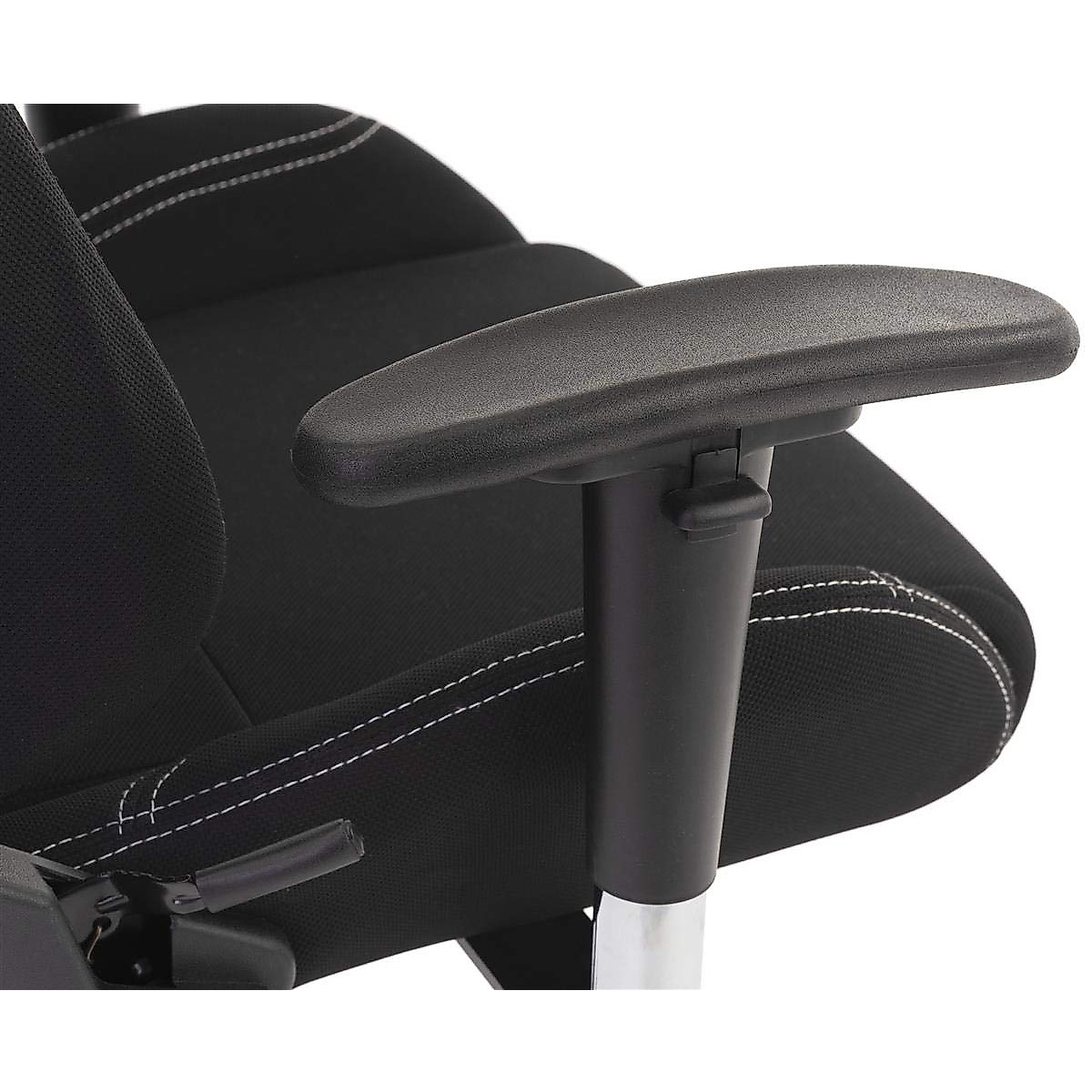 Displays2go Racing Style Gaming Chair for Office and Home Desk, Ergonomic Adjustments and Lumbar Support Pillow, Fabric Seat - Black (FDGAMECHGY)