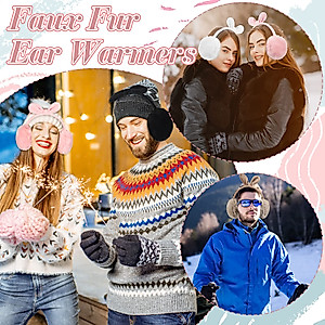 JaGely 4 Pieces Winter Ear Muffs Cute Bow Faux Fur Ear Warmers Ski Adjustable Ear Covers Outdoor Faux Fur Ear Warmers for Women Girls