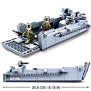 hhohio World War 2 Landing Craft Building Toys WW2 Military Vehicle Brick Set, WWII Army Warship Boat Model Block with 4 Soldiers Figures (325 Pieces)