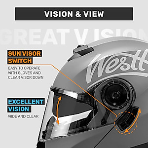 Westt Motorcycle Modular Helmets - Full Face Motorcycle Helmet with Flip up Dual Visor, DOT Approved Open Face Modular Helmets for Adults Motorcycle, Men Women Helmet for Motorbike Street Bikes ATV