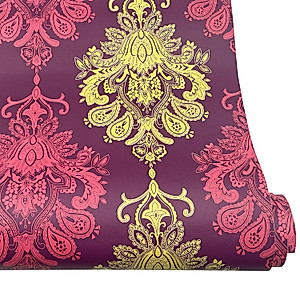SimpleLife4U Luxury Purple Damask Removable PVC Shelf Drawer Liner Home Decor 17x118 Inch