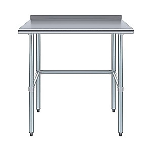 AmGood 24" X 36" Stainless Steel Work Table Open Base with 1.5" Backsplash | Metal Kitchen Food Prep Table | NSF