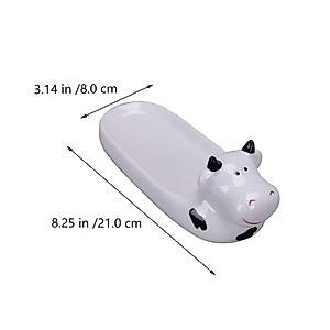 Cabilock 6pcs Ceramic Spoon Rest Cartoon Cow Shaped Kitchen Spoon Holder Salad Plate Fruit Plate Dish Porcelain Cooking Utensils Rest Stand for Kitchen Stoves Countertops Mixed Size