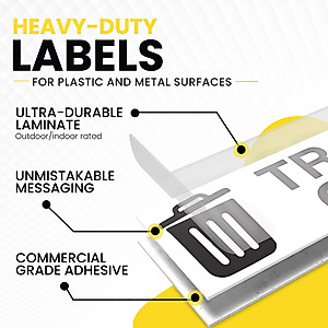 Trash Recycle Stickers – Heavy-Duty Trash Bin Labels - 3-5 Year Indoor/Outdoor Rated - Weather Proof, Ultra Durable - USA Made (6x2 inch), 10 Labels of Each, 20 Total