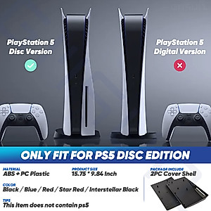 Gmquiz Plates for PS5 Console Cover, Hard Shockproof for PS5 FacePlates, ABS Anti-Scratch Dustproof Replacement Faceplate Shell for Playstation 5 Console, Red (Disc Edition).