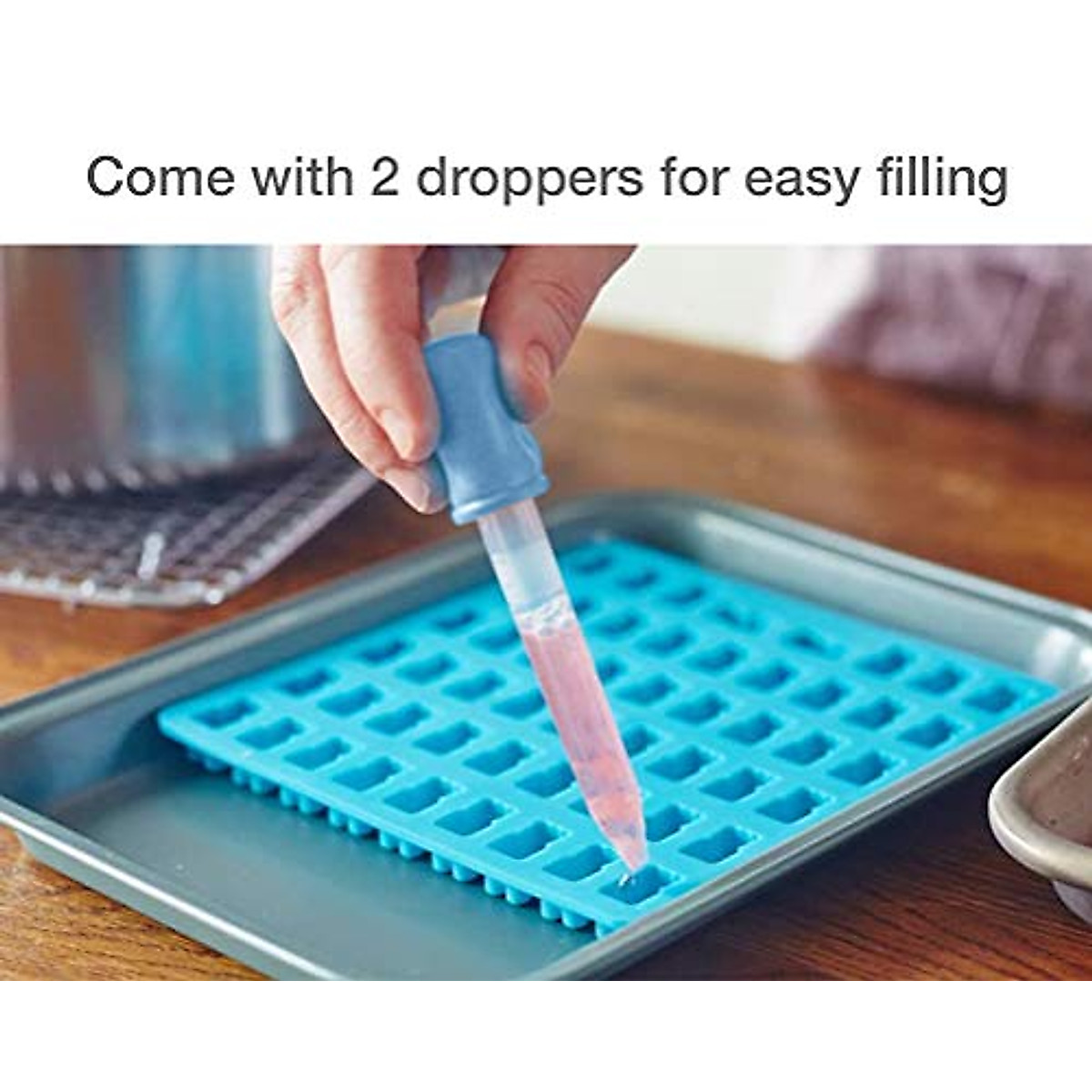 Alimat PluS Silicone Gummy Molds Candy Molds with 2 Droppers - BPA Free Nonstick Chocolate Molds Including Mini Dinosaur, Cat Claw, Hearts, Flowers, Bear Shape Gummie Molds - Pack of 5 for 210 Gummies