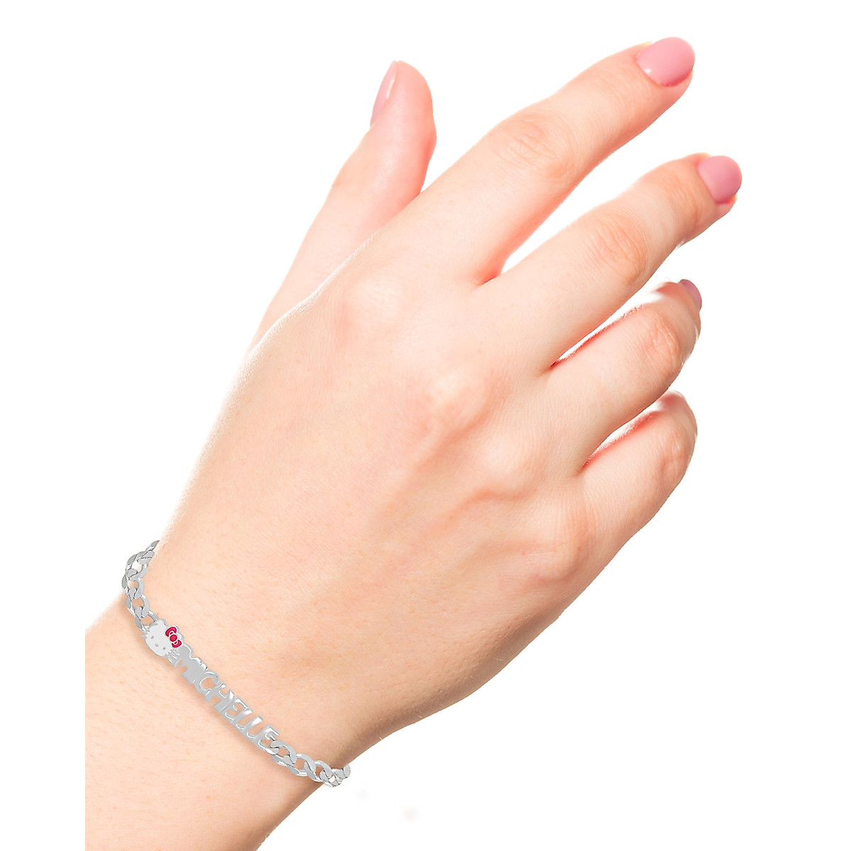 Hello Kitty Sanrio Personalized Curb Bracelet 7" - Sterling Silver Custom Bracelet Officially Licensed