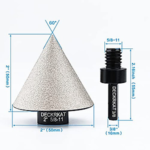 2” Diamond Beveling Chamfer Bit, 50mm Diamond Countersink Drill Bits Enlarging Trimming Holes in Porcelain Ceramic Granite Tiles with 5/8-11 Thread to 3/8” Hex Shank Adapter