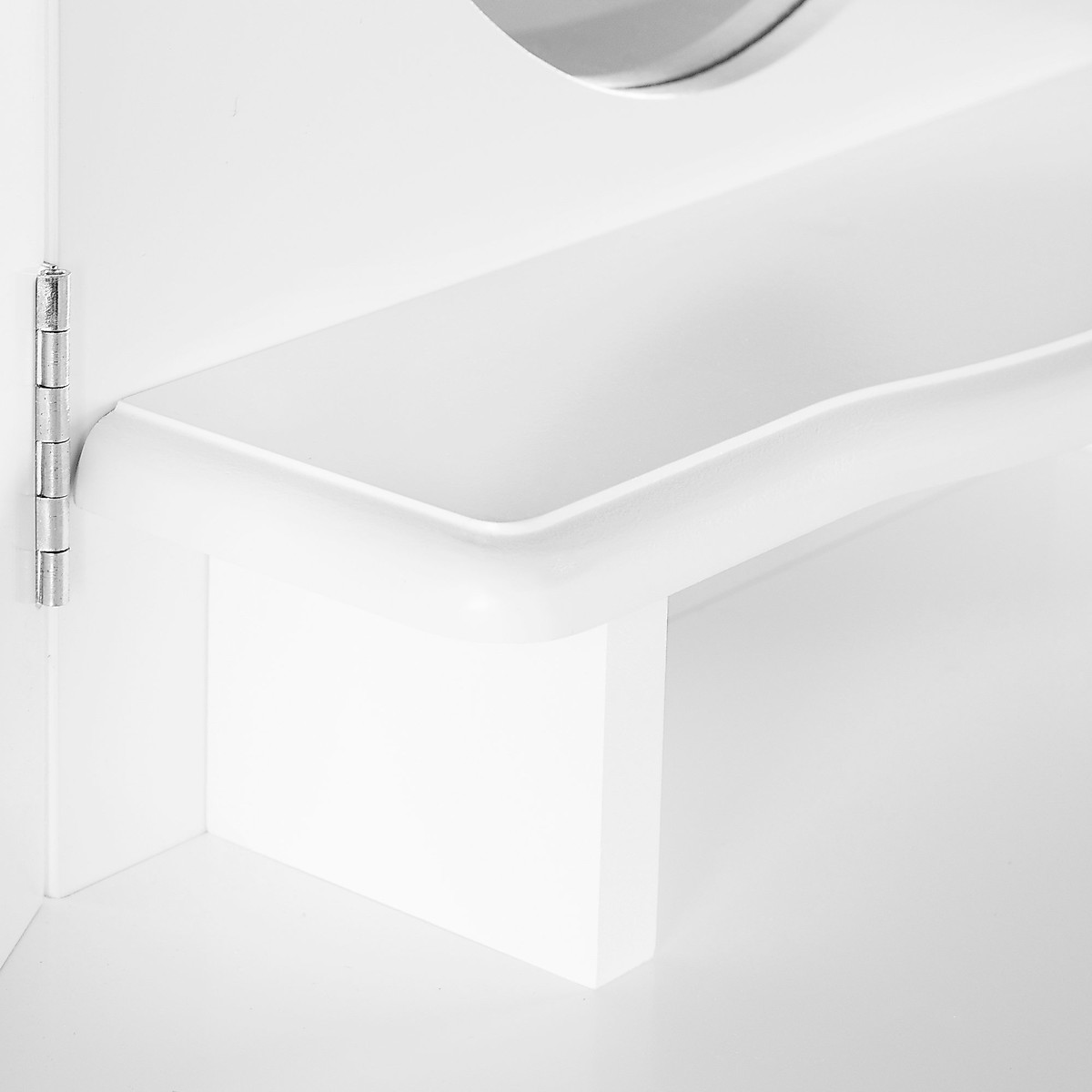 Guidecraft Classic White Vanity and Stool Set for Kids Age 3-8, Pretend Play Vanity with Mirrors for Girls, Wooden Makeup Table with Storage Drawer