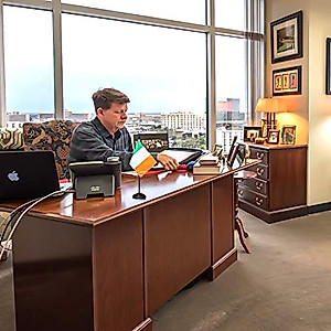 ANLEY Ireland Deluxe Desk Flag Set - 6 x 4 Inch Miniature Irish Desktop Flag with 12" Solid Pole - Vivid Color and Fade Resistant - Black Base and Spear Top