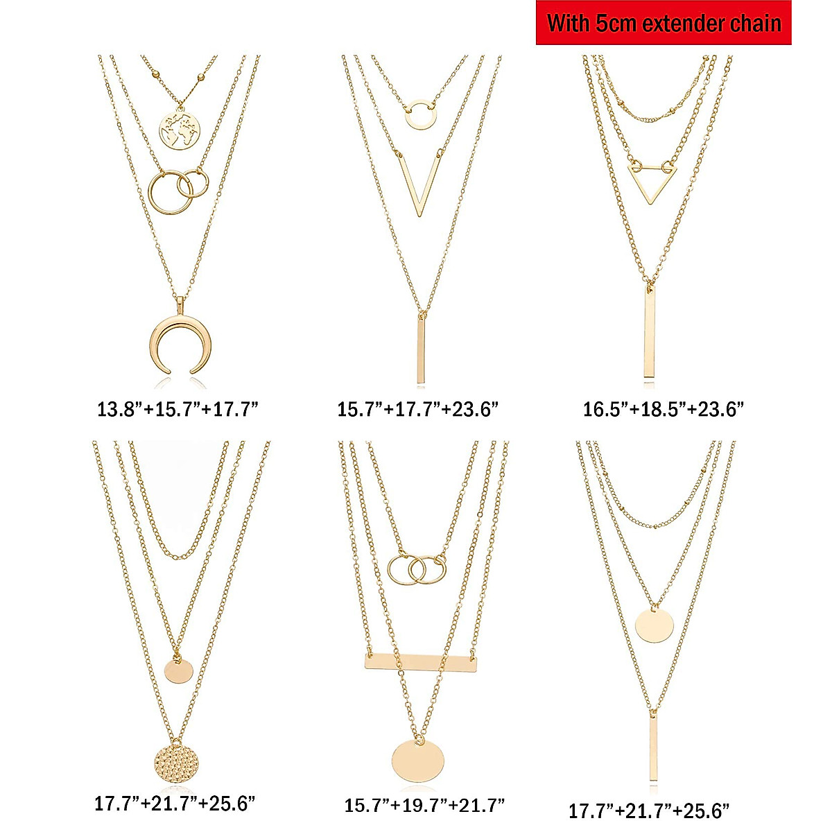 Biokia 6 Pieces Layered Necklaces For Women Long Necklaces Gold Choker Necklaces Map Coin Bar Crescent Moon Necklace Layered Y Pendant Necklace Multilayer
