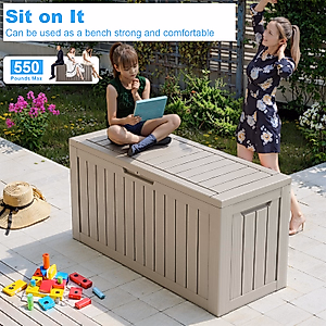 MAIUSCOLI Outdoor Storage Box - Resin Deck Box for Waterproof Lockable, and Doubles as Extra Seating - Perfect for Patio Furniture, Cushions, and Garden Tools. (Grey, 80-Gallon)