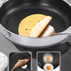 CiCixixi Nonstick Skillet with Lid Pan,13.38 Inch Stainless Steel Pan,for Gas Electric Induction Ceramic Stoves and Oven Resistant,316 stainless steel (13.38-Inch)