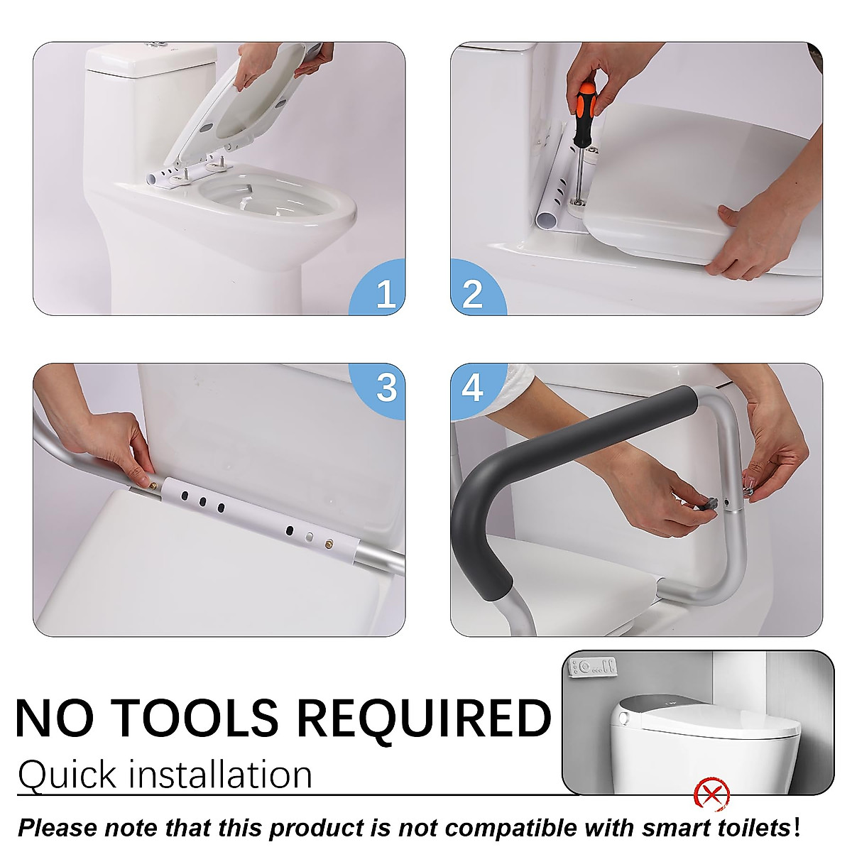 Toilet Safety Rail for Seniors, Toilet Grab Bars for Seniors and Disabled, Toilet Handles for Elderly with Adjustable Width and Height, 350 lb Weight Capacity, FSA/HSA Eligible (White)