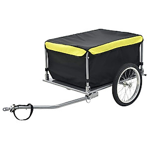 Tidyard Bike Cargo Trailer, Foldable Drawbar, Removable Cargo Compartment, Removable, Weather-Resistant Cover, Hook and Loop Fasteners, Black and Yellow 65 kg