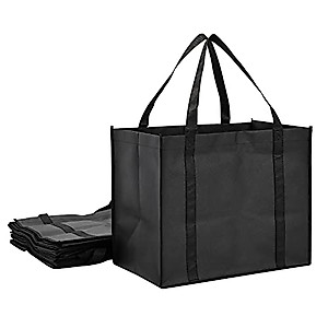Okuna Outpost 10 Pack Black Extra Large Reusable Grocery Bags with Handles for Shopping, Small Business, Retail (15.75 x 10 x 13 In)