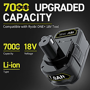 POWTREE 7.0Ah 18V 2Pack Replacement for Ryobi 18V Battery ONE+ Plus Li-ion P108 P102 P103 P104 P105 P107 P109 P122 PBP005 RB18L50 Cordless Power Tools with LED Indicator