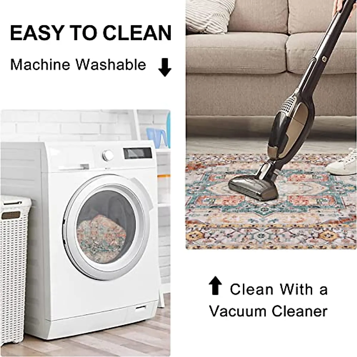 Washable Area Rugs 5x7for Living Room Rugs Machine Washable Non Slip Low-Pile Carpet Distressed Printed Large Area Rug for Living Room Bedroom Indoor