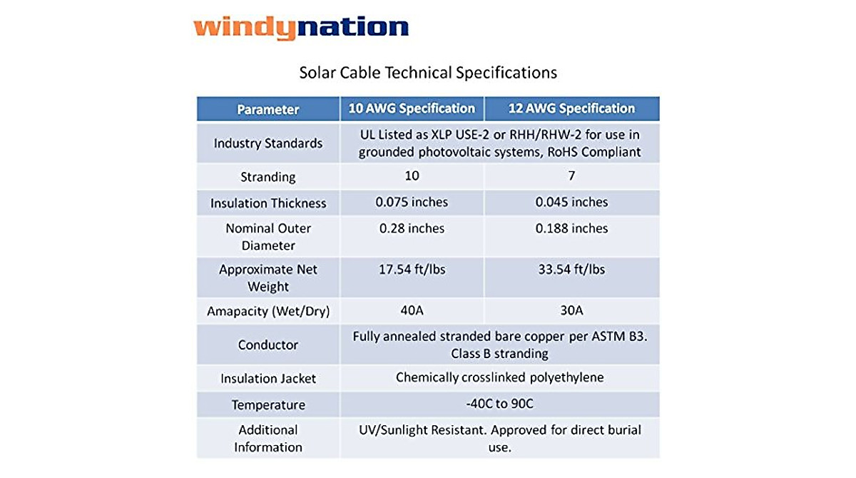 WindyNation 10 AWG Solar Panel Extension Cable - 100 Feet