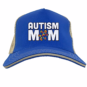 Haase Unlimited Autism Mom - Raise Awareness Twill Soft Mesh Trucker Hat (Royal Blue/Khaki)