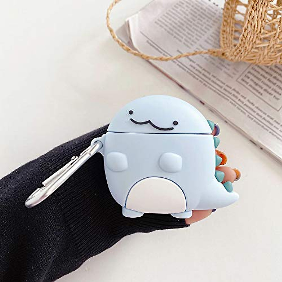 Bawposy Airpod 2/1 Case，Silicone 3D Cute Funny Cartoon Animal Kawaii Airpod Cover Skin Accessories Key Chain for Kids Girls Teens Women Boys (Cute Little Dinosaur)