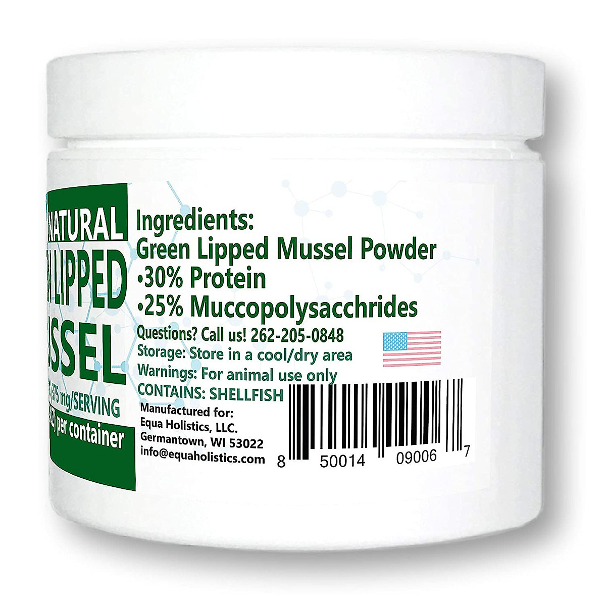 Equa Holistics Green Lipped Mussel Powder for Dogs, All-Natural Hip & Joint Support Dietary Supplement Formula for Dogs (120 Servings)