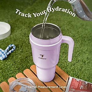 Reduce 40 oz Stainless Steel Tumbler with Handle - Dual-Wall Vacuum Insulated Travel Mug, Sweat-Proof Lid & Reusable Straw - Keeps Drinks Cold for 24 Hrs, Fits Cupholders, Dishwasher Safe-Mineral Blue