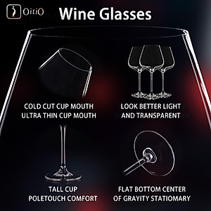 OitiO Red Wine Glasses Set of 4, 20 oz Crystal Wine Glasses Large, Long Stem White Wine Glasses Modern with Wine Stopper, Premium Gift Set for Wedding Anniversary Birthday Christmas Women Men