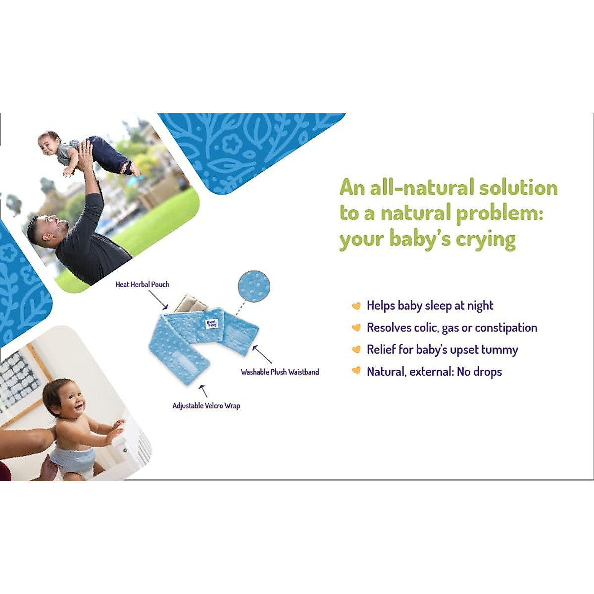 Happi Tummi Colic and Gas Relief for Babies and Infants- Heated Belly Wrap for Newborns - Aromatherapy Wrap for Upset Tummy and Constipation