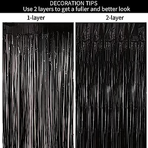 Black Party Decorations 3 Packs Black Foil Fringe Curtain Tinsel Backdrop Curtain for Birthday Party 3.2 Ft X 8.2 Ft Door Streamers Foil Backdrop Curtain Halloween Wall Backdrop Photo Booth