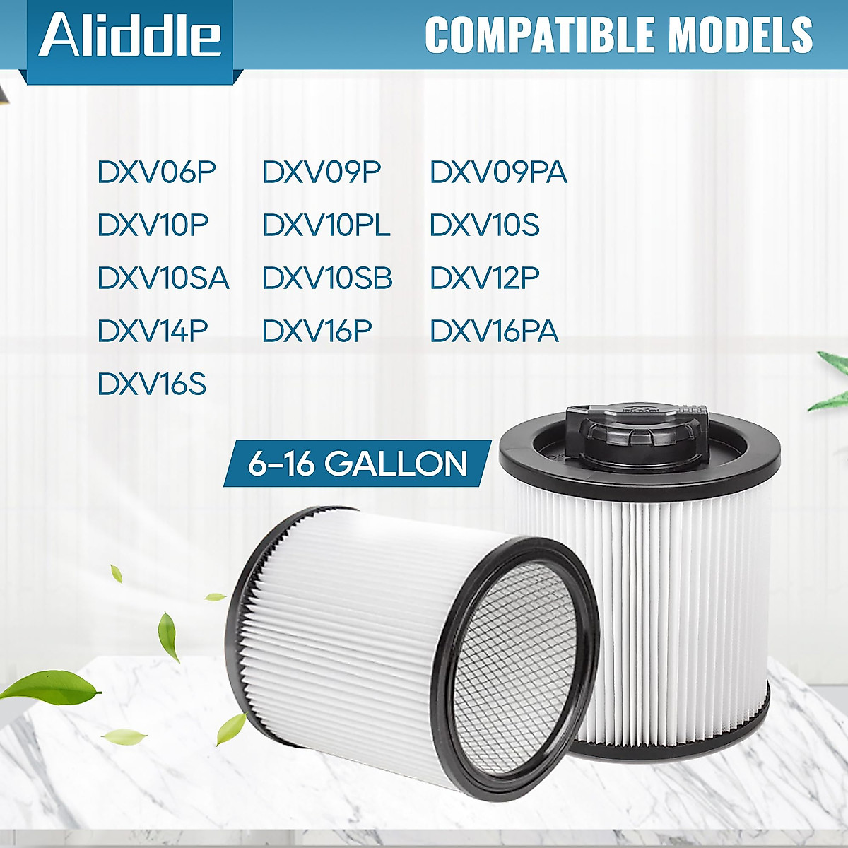 Aliddle DXVC6910 Cartridge Filter Replacement, Compatible with dewalt Wet/Dry Vacuum Cleaners 6-16 Gallon, dewalt shop vac filter, 2 Pack