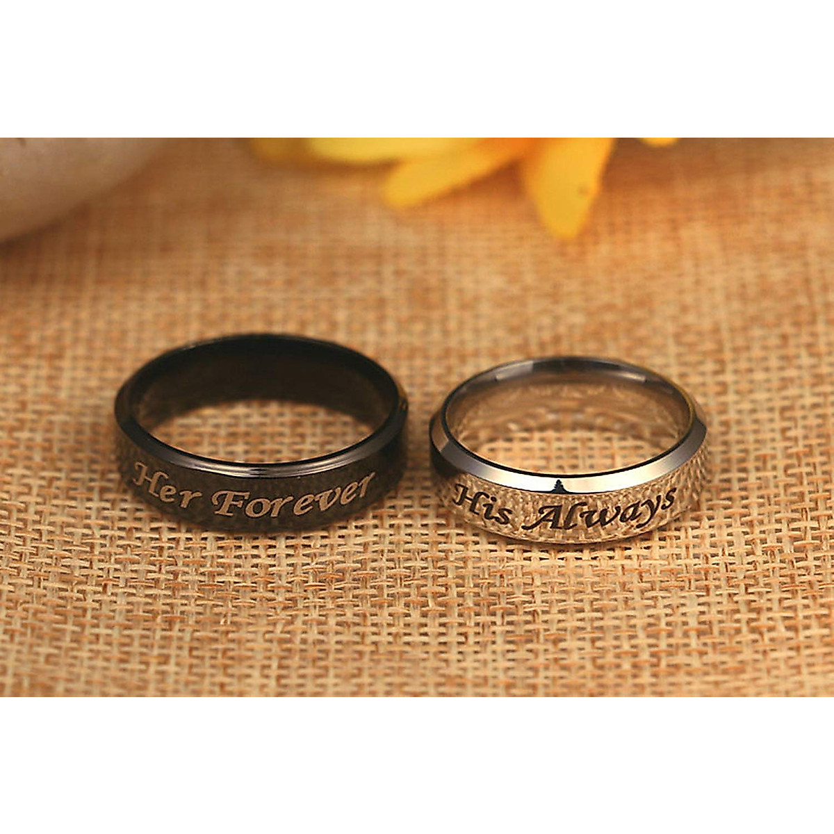 Blowin His Always Ring Silver Stainless Steel Promise Anniversary Engagement Wedding Band for Women (Her Size 6)