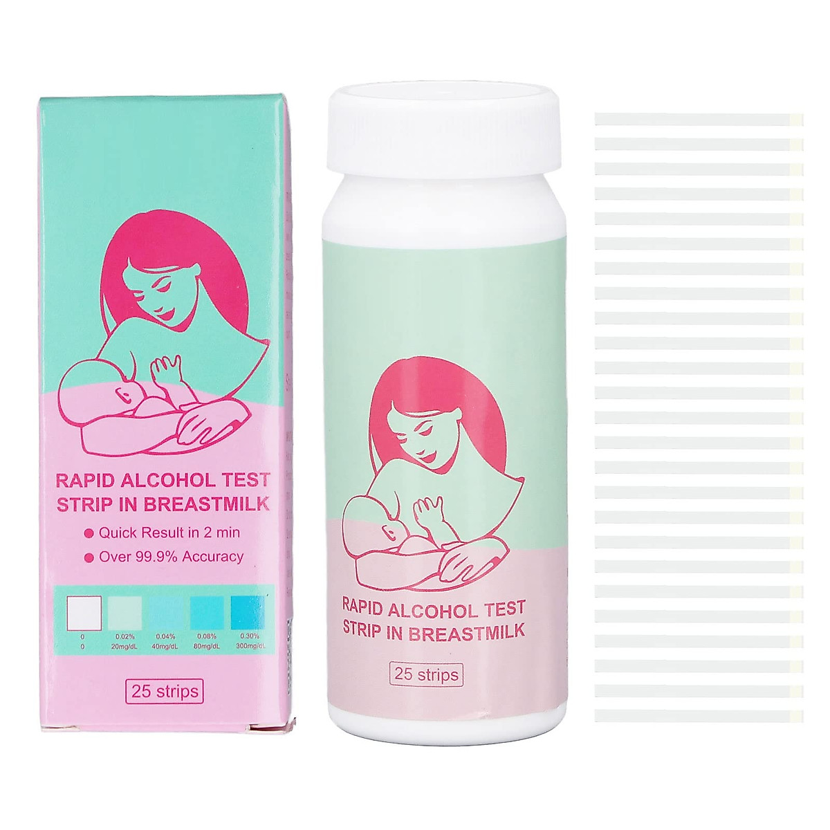 25pcs Breastmilk Test Strips Accurate Fast Detect with Bottle for Mother-Breastmilk Alcohol