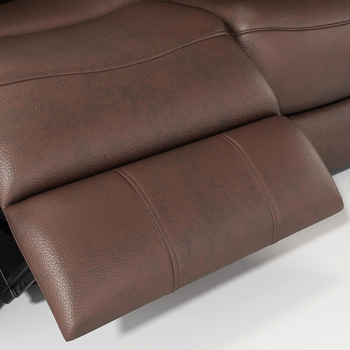 Familymill Genuine Leather Manual Reclining Sofa Couch with Drop Down Table, Stainless Steel Cupholders, and Magazine Bag for Living Room Home Theater Office