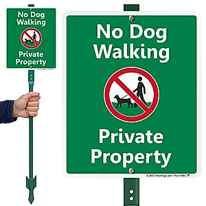 SmartSign 12 x 10 inch “No Dog Walking - Private Property” LawnBoss Yard Sign with 3 foot Stake, 40 mil Laminated Rustproof Aluminum, Multicolor, Set of 1, Made in USA