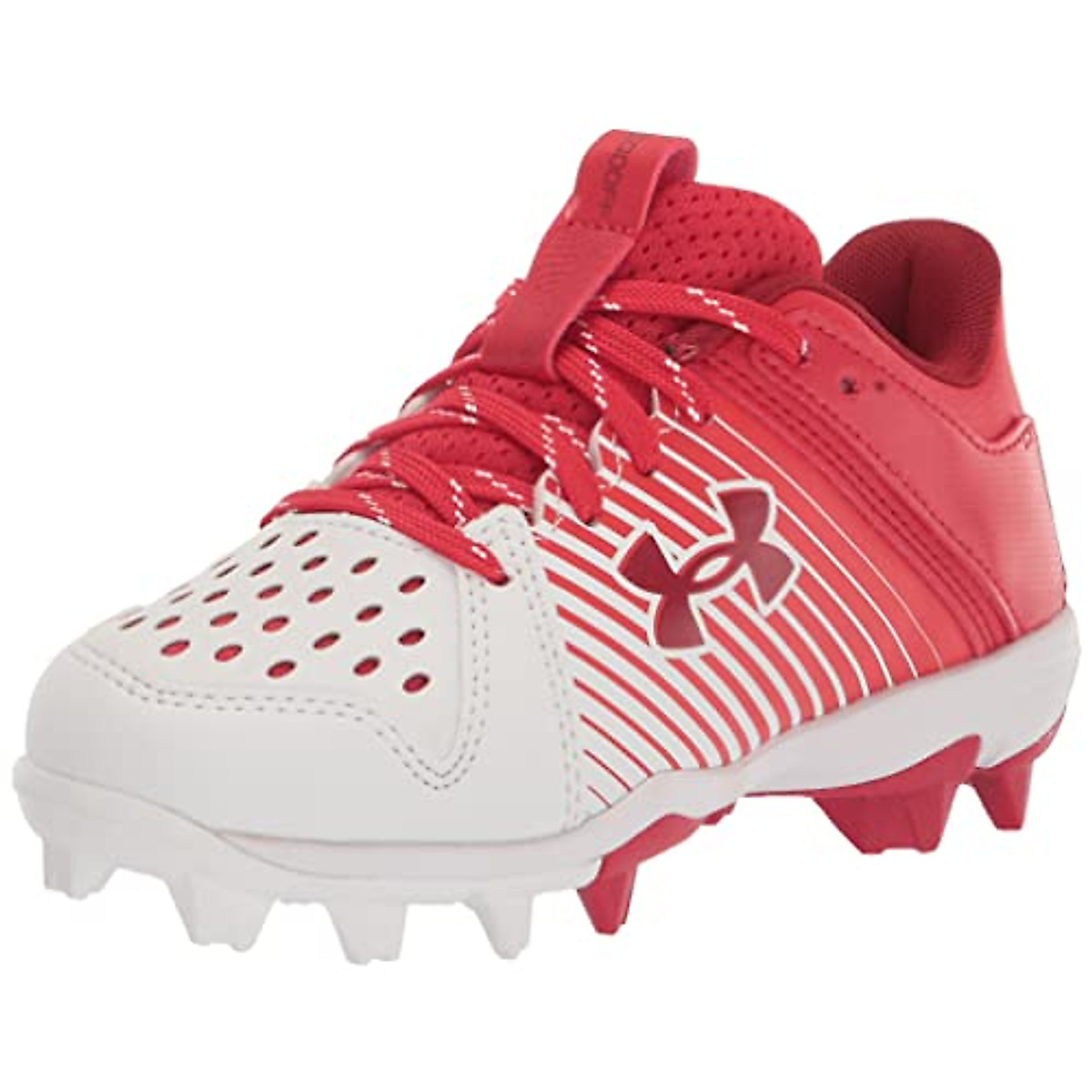 Under Armour Baby Boys Leadoff Low Junior Rubber Molded Cleat Baseball Shoe, (601) Red/White/White, 3 Little Kid US