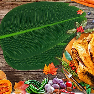 SWR Banana Leaves, Leaf placemats, 10 Pcs Artificial Banana Leaves for Hawaiian Party Jungle Aventure Theme Party Decor Table Runner Centerpieces Placemat (10), Green, 17.72''*9.84''