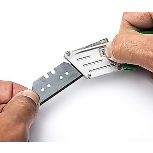 SATA T-Series Folding Utility Knife with Easy-Access Blade Storage in the Body and a Green Dual Material Handle - ST93486