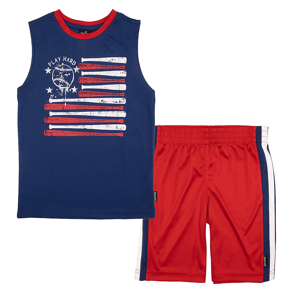 Spalding Boys Americana Athletic Active Mesh Muscle Tank Top and Shorts Set, Navy Blue, 4