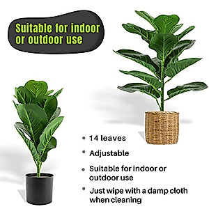 Sukh Fiddle Leaf Fig Tree Artificial - Faux Fiddle Leaf Fig Plant Fiddle Fig Tree Artificial Plants Fake Plants for Living Home Room Decor Indoor Outdoor Office Decor with 14 Leaves (Excluding Pot)