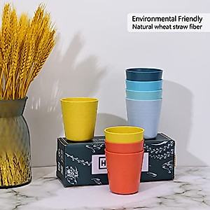 【Set of 8】Reusable Wheat Straw Drinking Cups - 8 Ounce Unbreakable Water Cups - Stackable BPA Free Small Drinking Glasses Set -Dishwasher Safe for Home Kitchen Parties Camping Supply